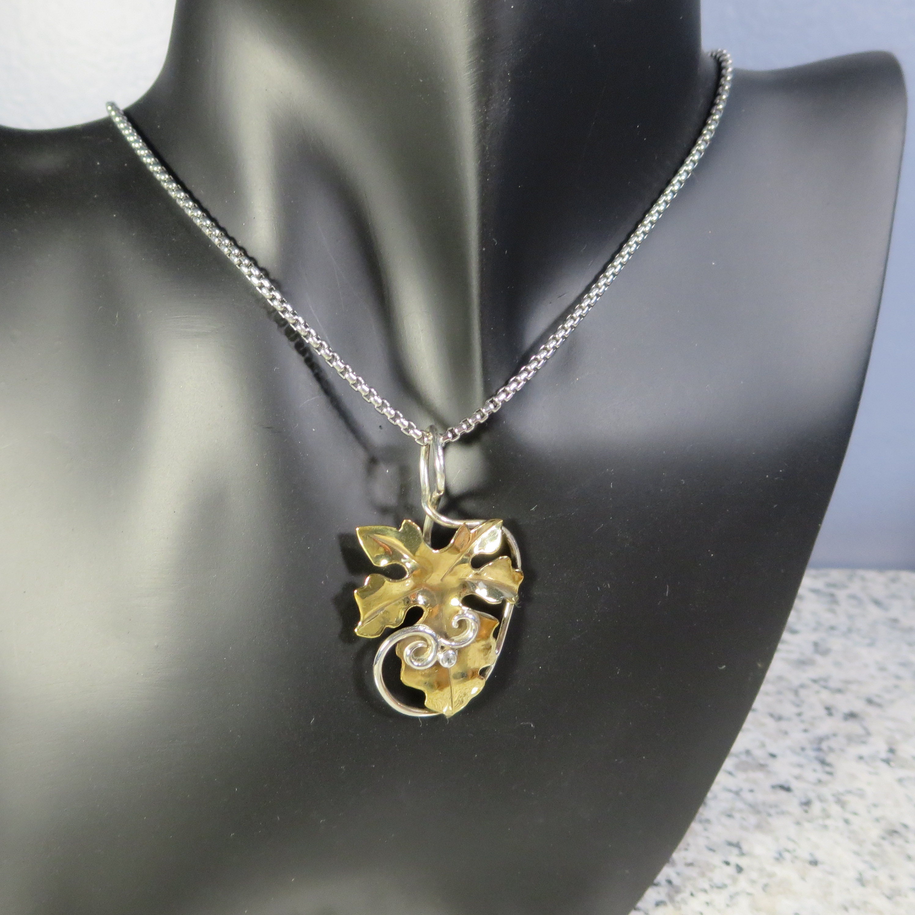 Fiddle Leaf Fig and Tendril Pendant, Nu Gold and Sterling Silver ...