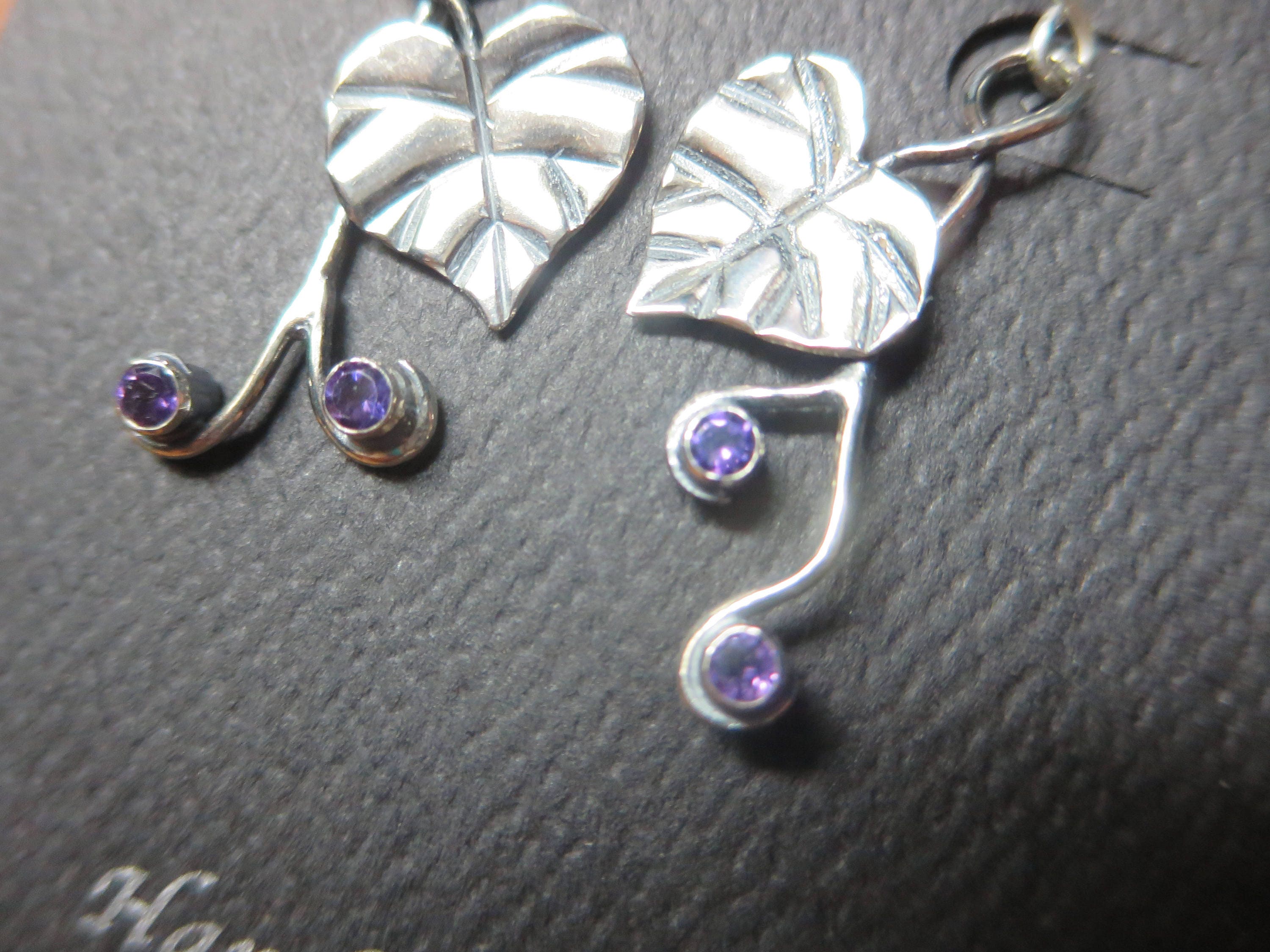 Sterling Silver Brutalist Galax Tendril With Amethysts Earrings - Etsy