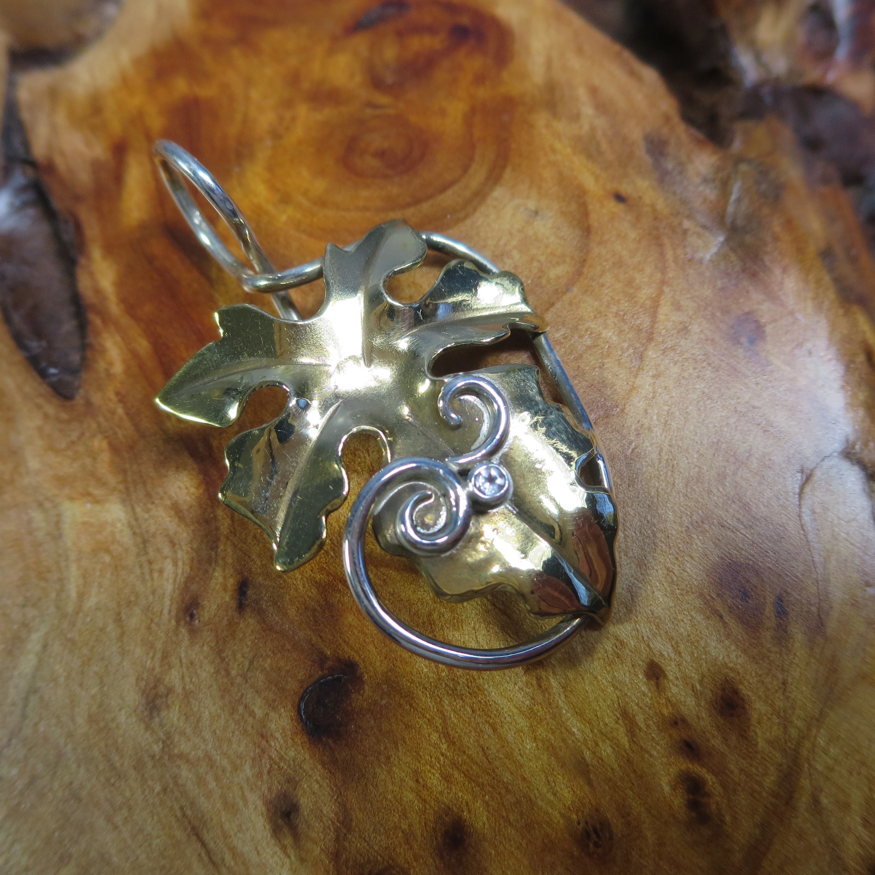 Fiddle Leaf Fig and Tendril Pendant, Nu Gold and Sterling Silver ...