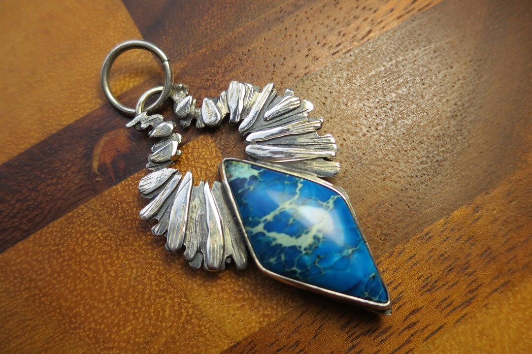 Blue Jasper Antelope Pendant: Sterling Silver Brutalist Jewelry - Etsy