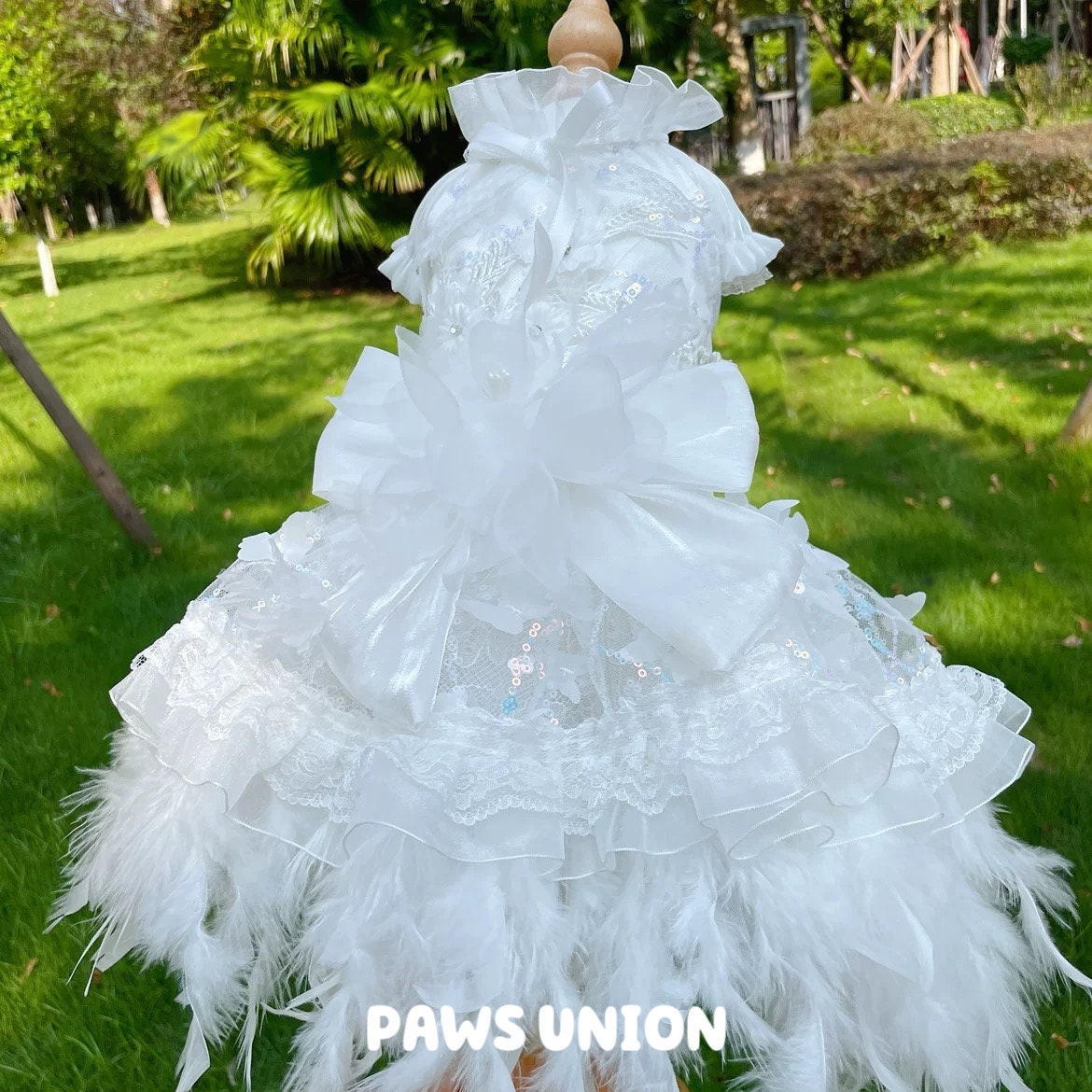 Wedding Dog Dress White Gown, Feather Luxury Tulle Dress for Dogs Cats ...