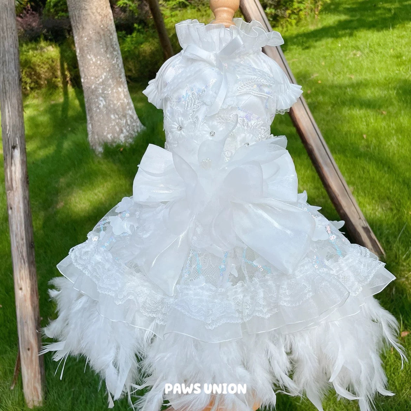 Wedding Dog Dress White Gown, Feather Luxury Tulle Dress for Dogs Cats ...