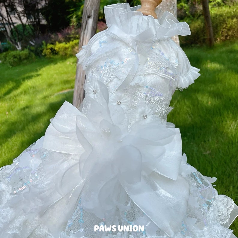 Wedding Dog Dress White Gown, Feather Luxury Tulle Dress for Dogs Cats ...