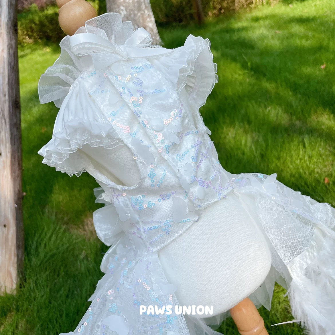 Wedding Dog Dress White Gown, Feather Luxury Tulle Dress for Dogs Cats ...