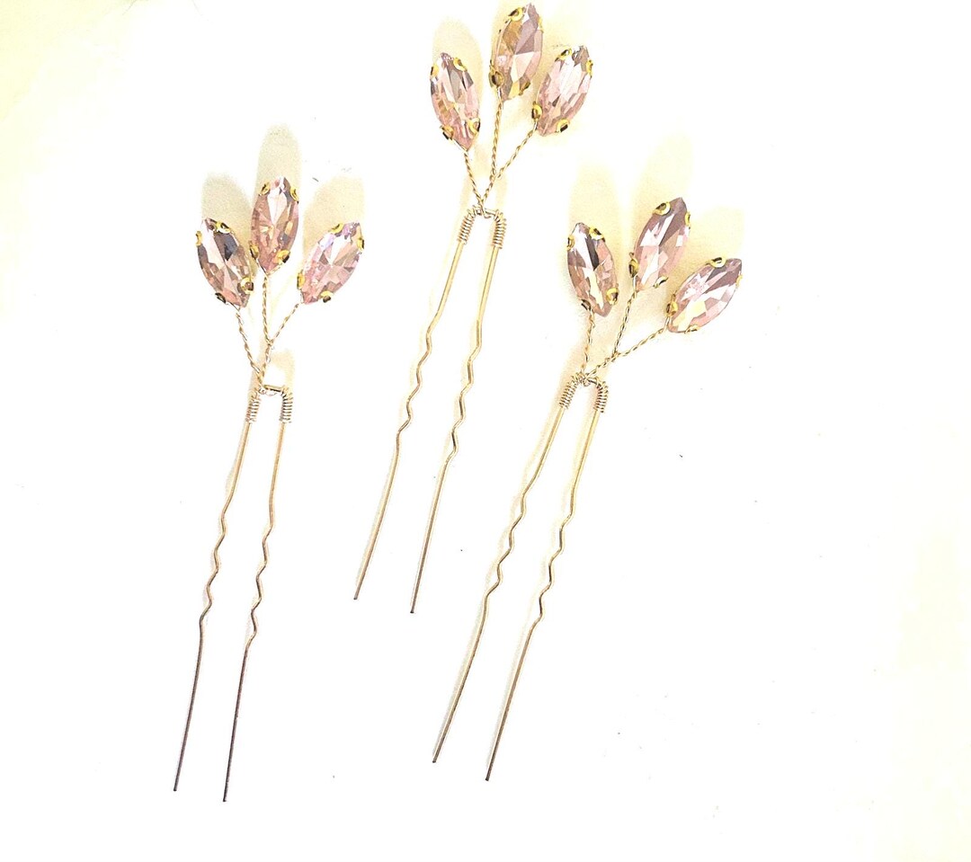 Baby Pink Rhinestone Hair Pins, Wedding Blush Pink Gold Hairslides ...