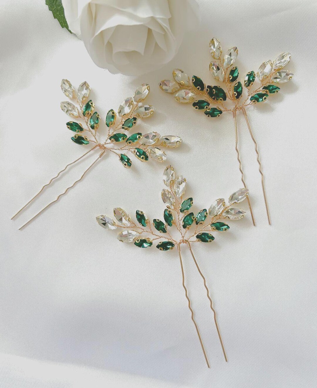 Emerald Green Crystal Hair Pins - Gold Wedding Hair Accessories - Etsy