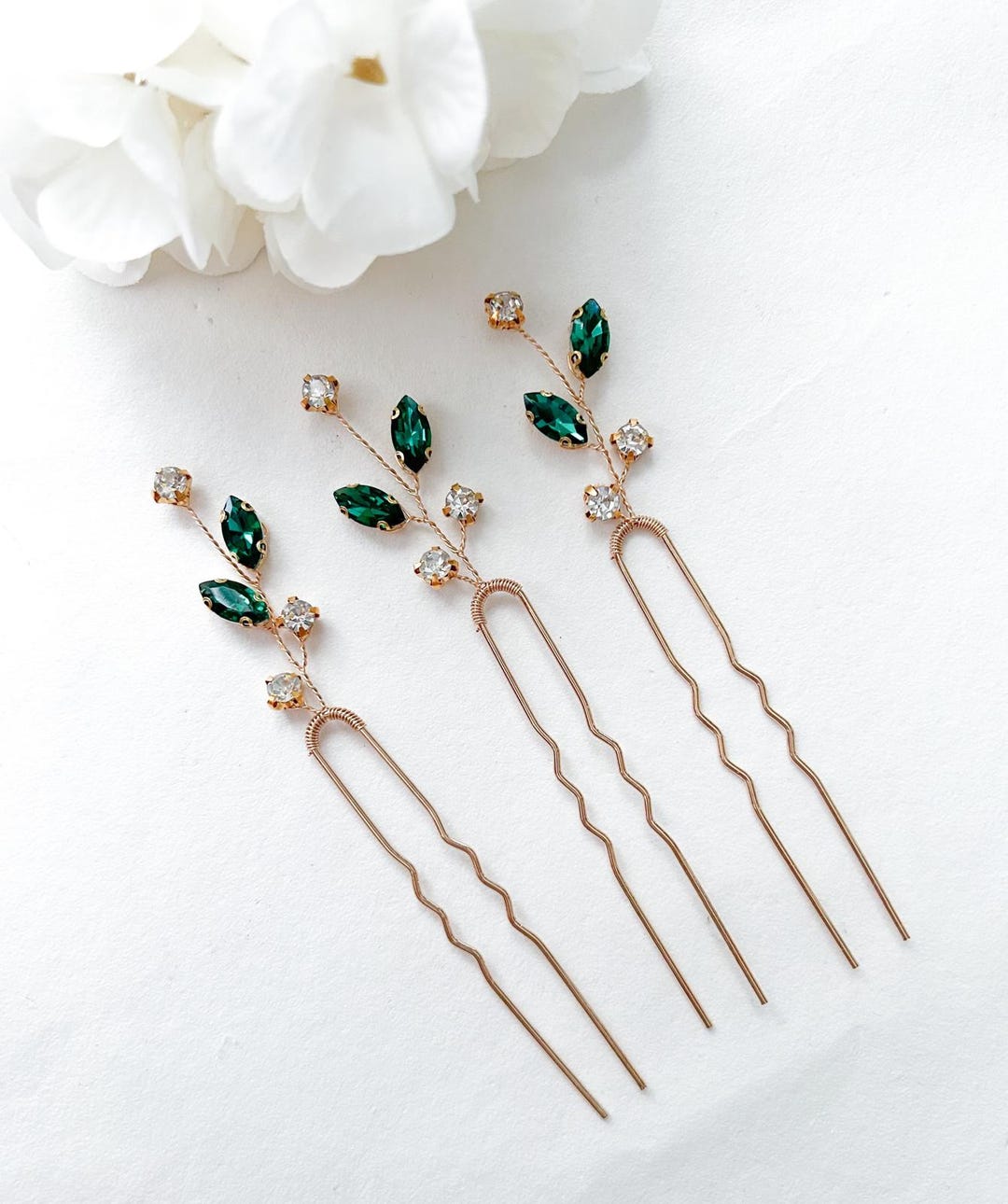 Emerald Rhinestone Hair Pins - Set of 3 Gold Wedding Hair Slides - Etsy
