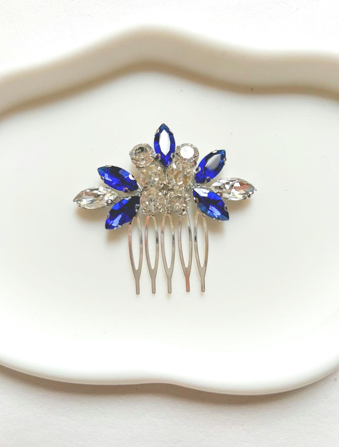 Royal Blue Rhinestones Hair Comb, Wedding Blue Silver Hairslide, Bridal ...