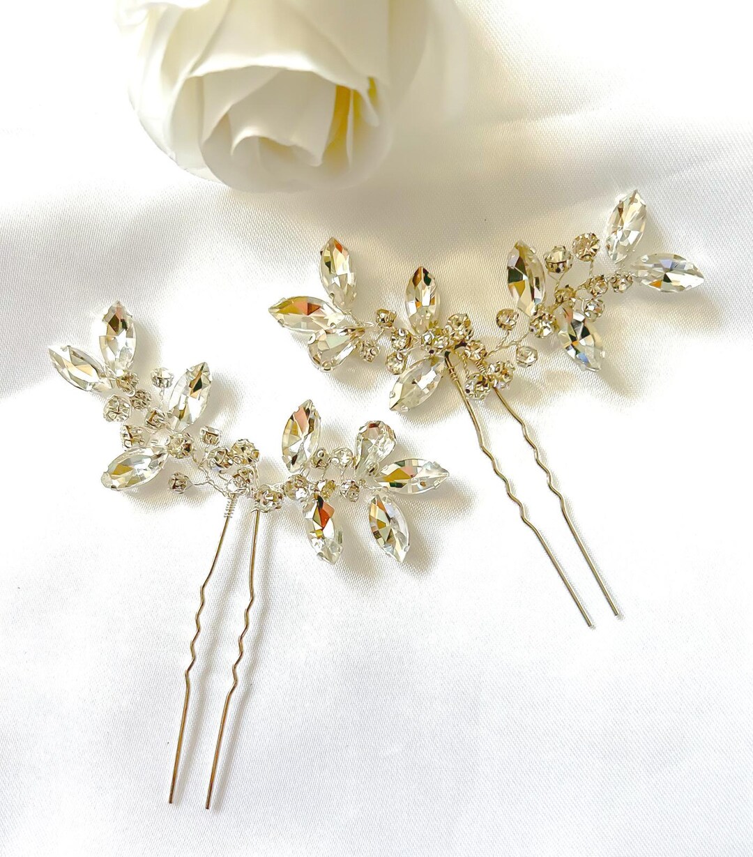 Silver Rhinestone Hair Pins: Bridal Hair Accessories (set of 2) - Etsy UK