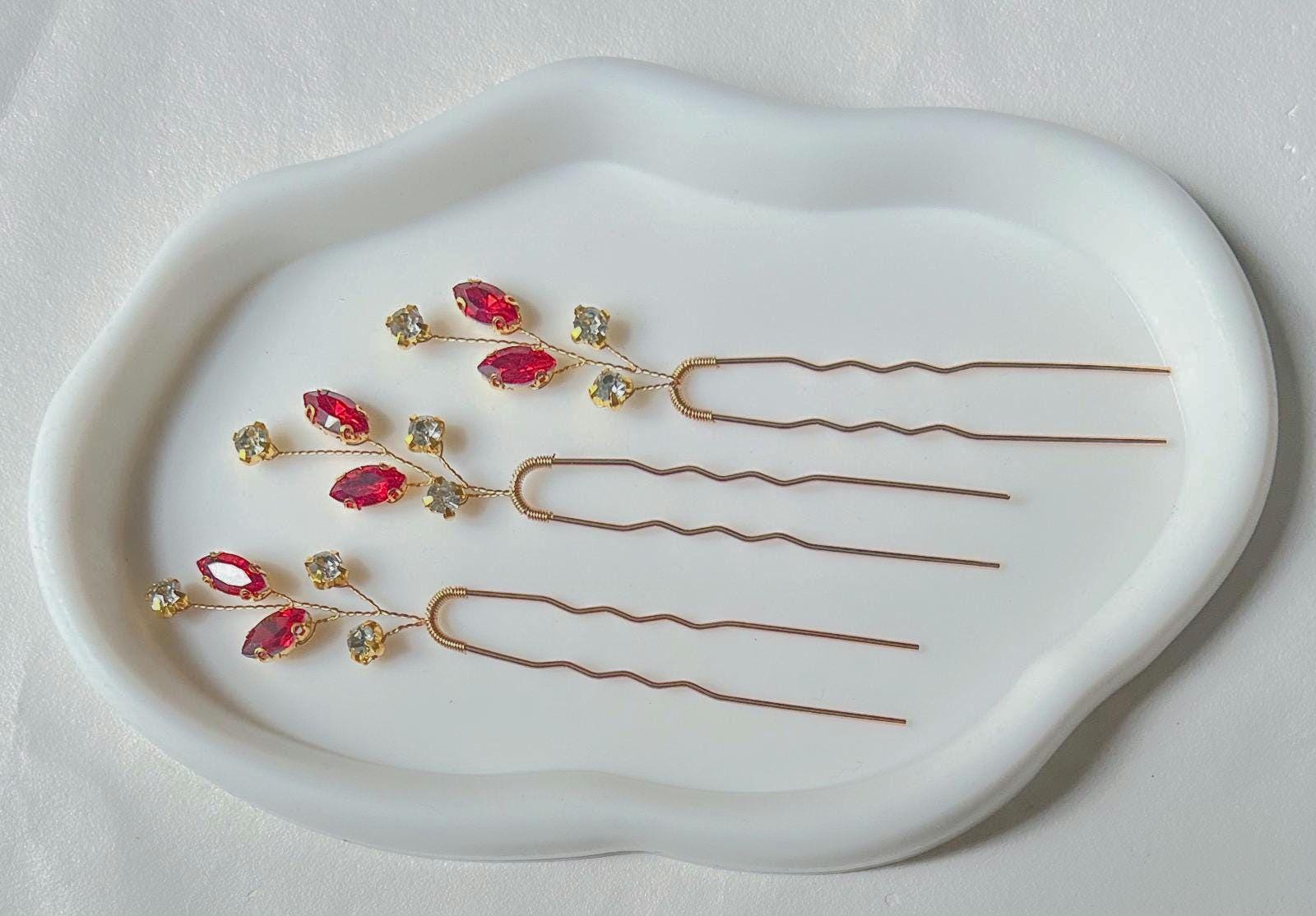 Red Rhinestone Hair Pins: Gold Crystal Bridal Hair Accessories (set of ...