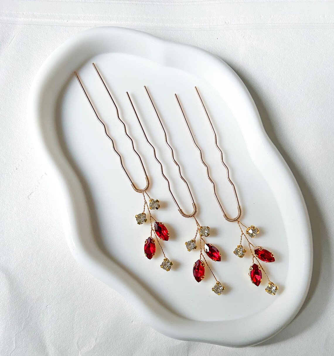 Red Rhinestone Hair Pins: Gold Crystal Bridal Hair Accessories (set of ...