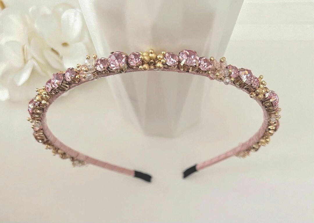 Pink Crystal Head Band, Wedding Occasions Sparkly Gold Crystal Hairband ...