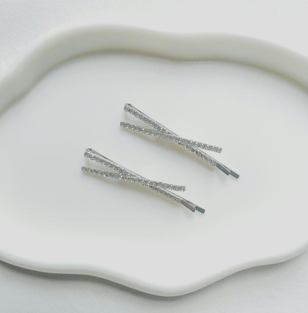 Silver X Shaped Hair Clips, Wedding Bling Diamante Hairslides, Bridal ...