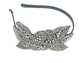 Black Gold Crystal Head Band, Gatsby Style Flapper Headband, Wedding ...