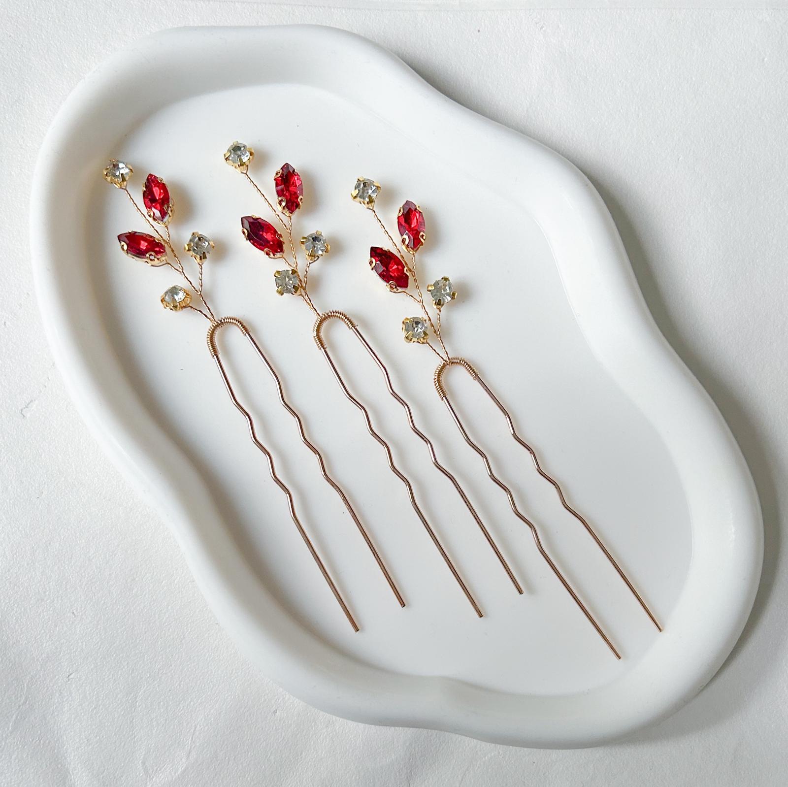Red Rhinestone Hair Pins: Gold Crystal Bridal Hair Accessories (set of ...