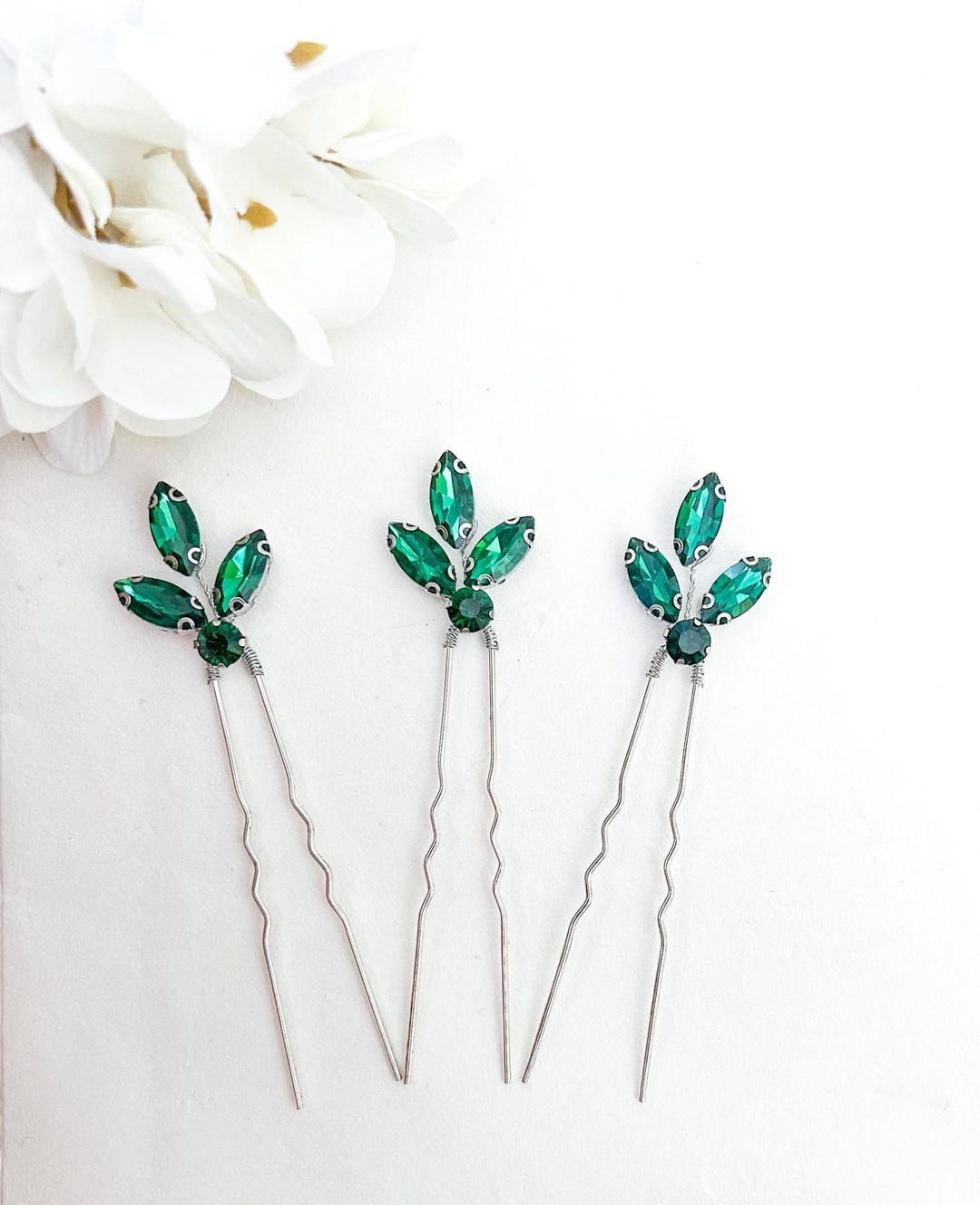 Set of 3 Pieces Crystal Hair Pins, Wedding Emerald Hair Clips, Bridal ...