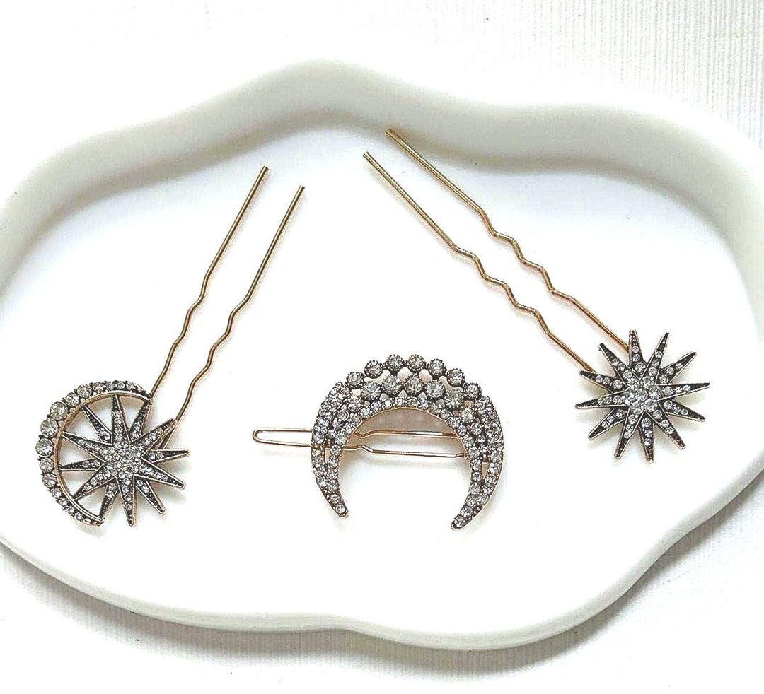 Celestial Star Moon Hair Pin: Antique Bronze Bridal Headpiece - Etsy