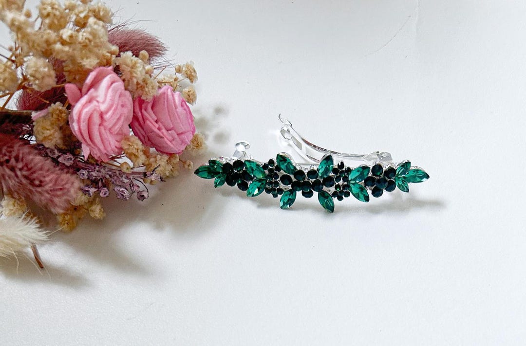 Emerald Hair Clip, Wedding Dark Green Crystal Hairslide, Bridal ...