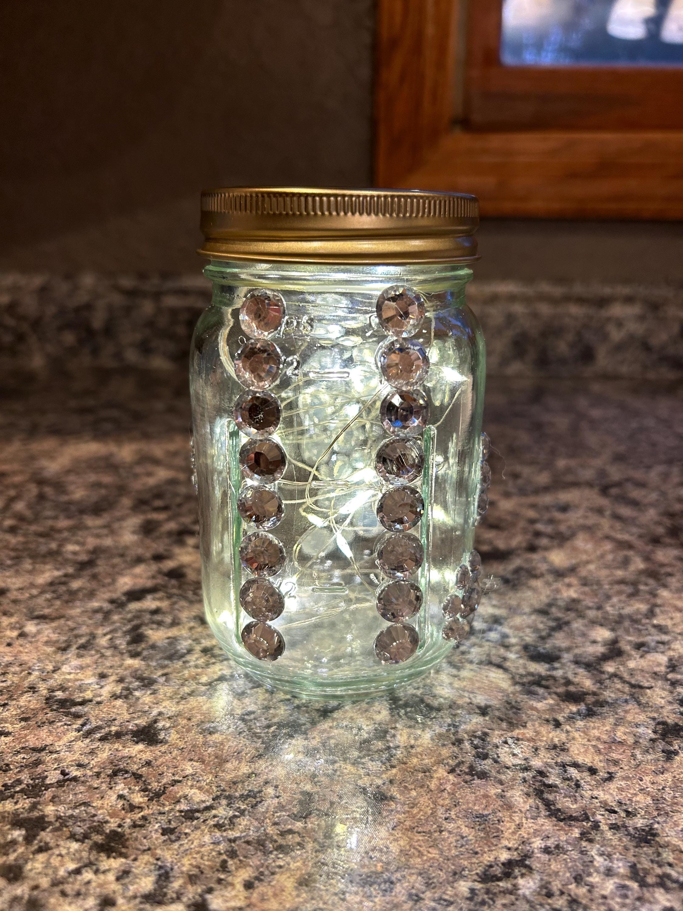 Gem Decorated Mason Jar With String Lights (warm White or Bright White ...