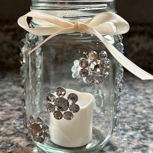 Gem Decorated Mason Jar With String Lights (warm White or Bright White ...
