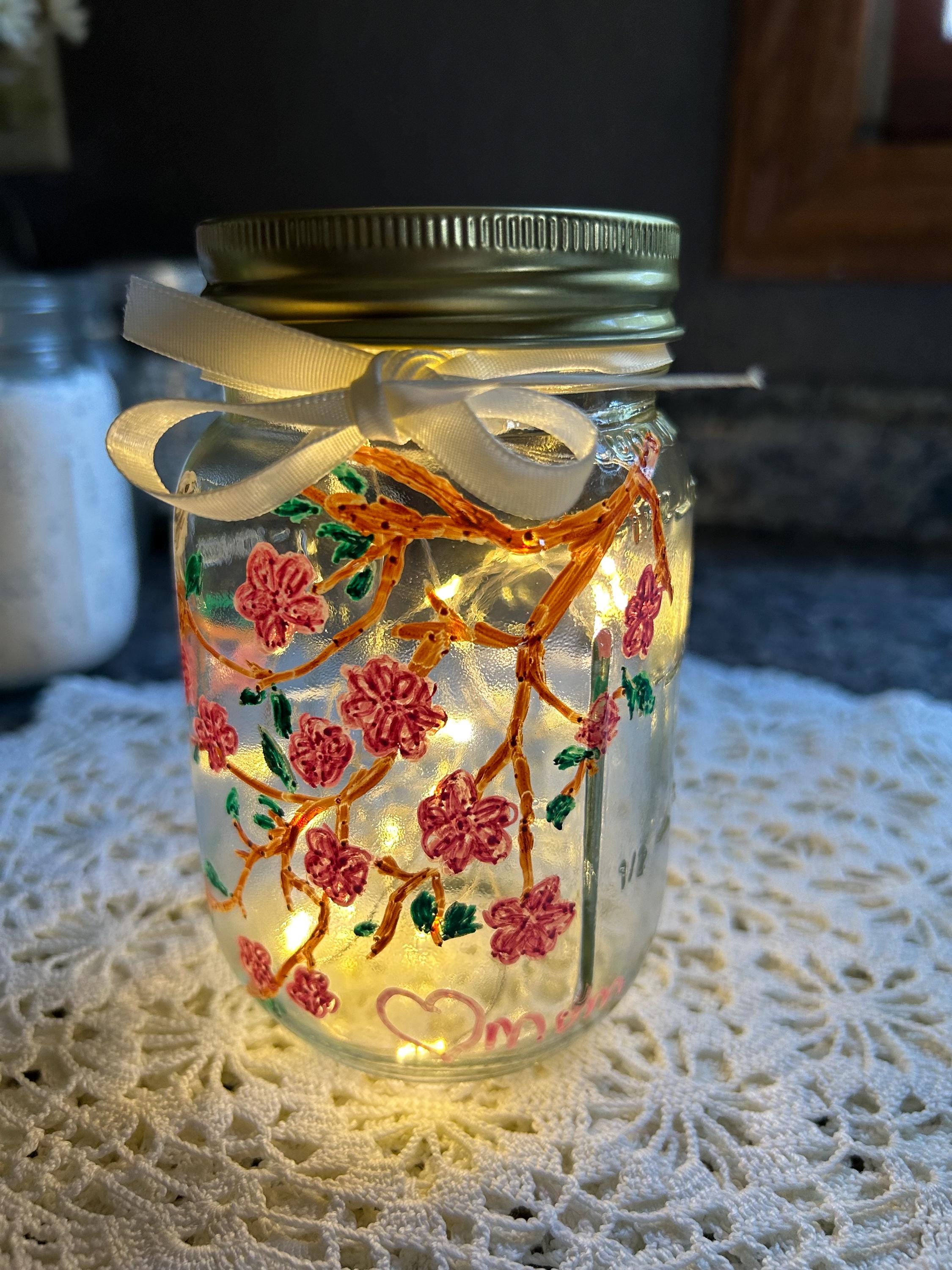Painted Mason Jar With Tree Branches, Flowers, and Bird. - Etsy