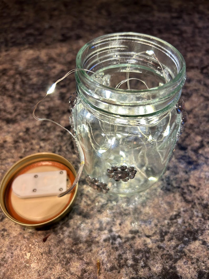 Gem Decorated Mason Jar With String Lights (warm White or Bright White ...