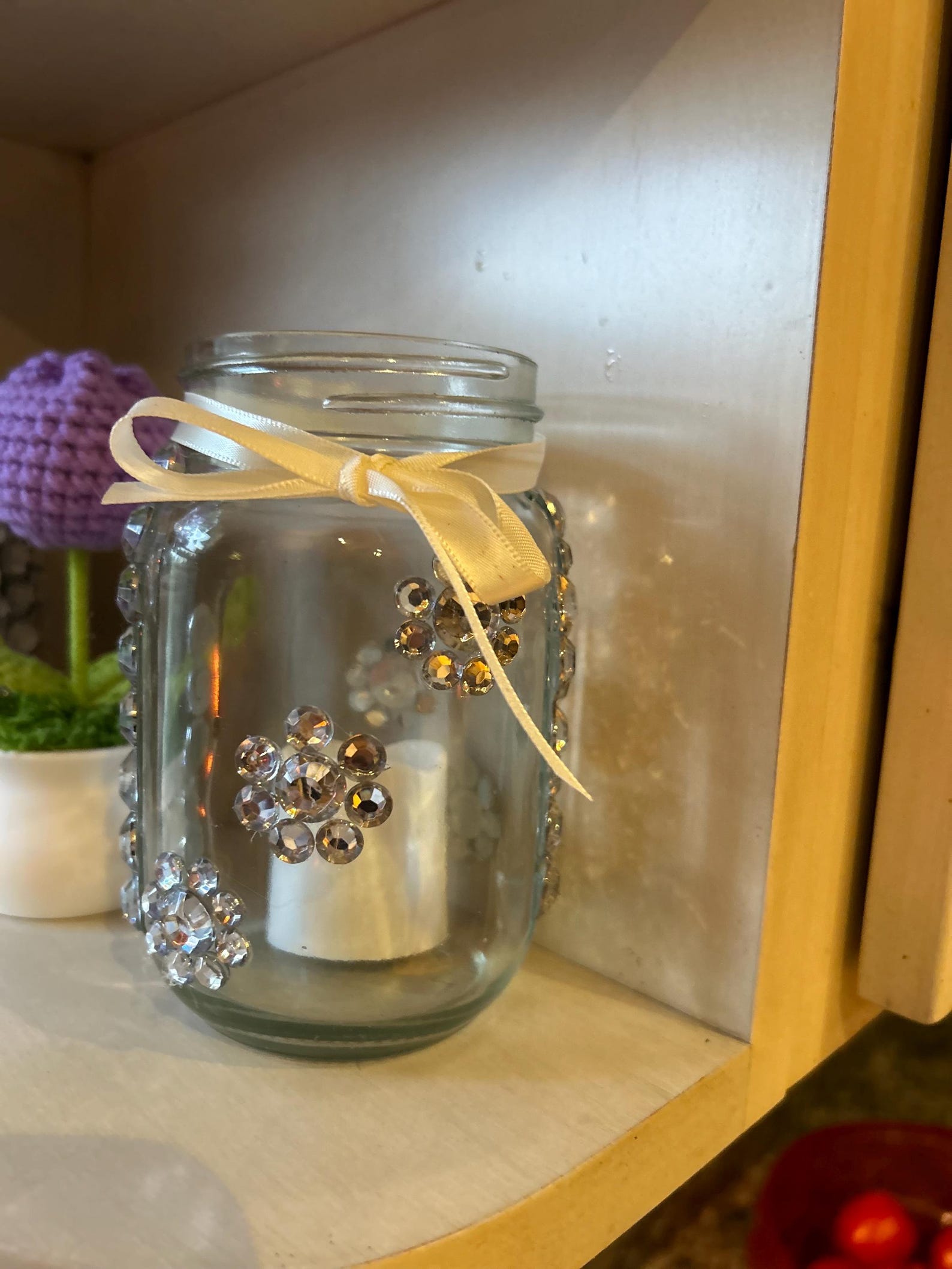 Gem Decorated Mason Jar With String Lights (warm White or Bright White ...