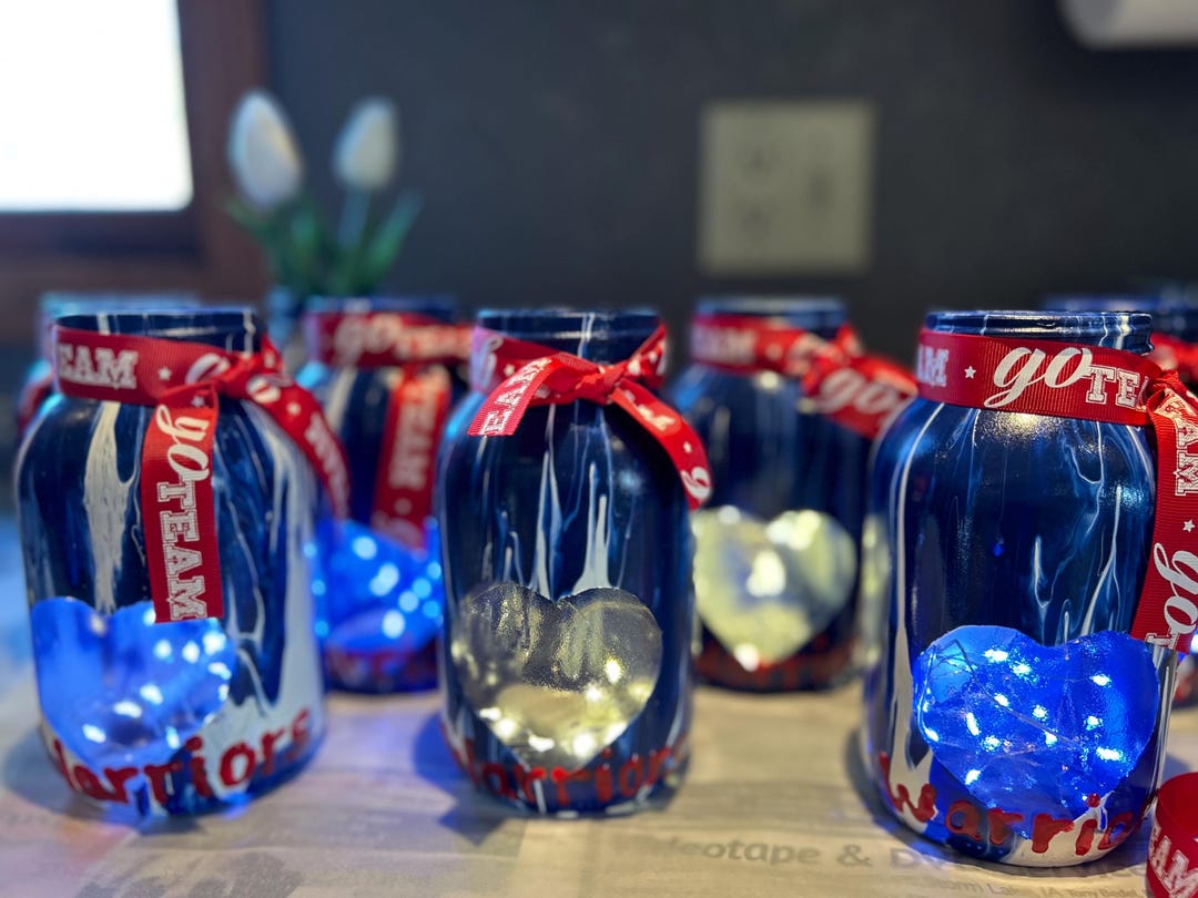 Custom Team Spirit Mason Jars. Mason Jar Luminaires With Heart, Warm ...