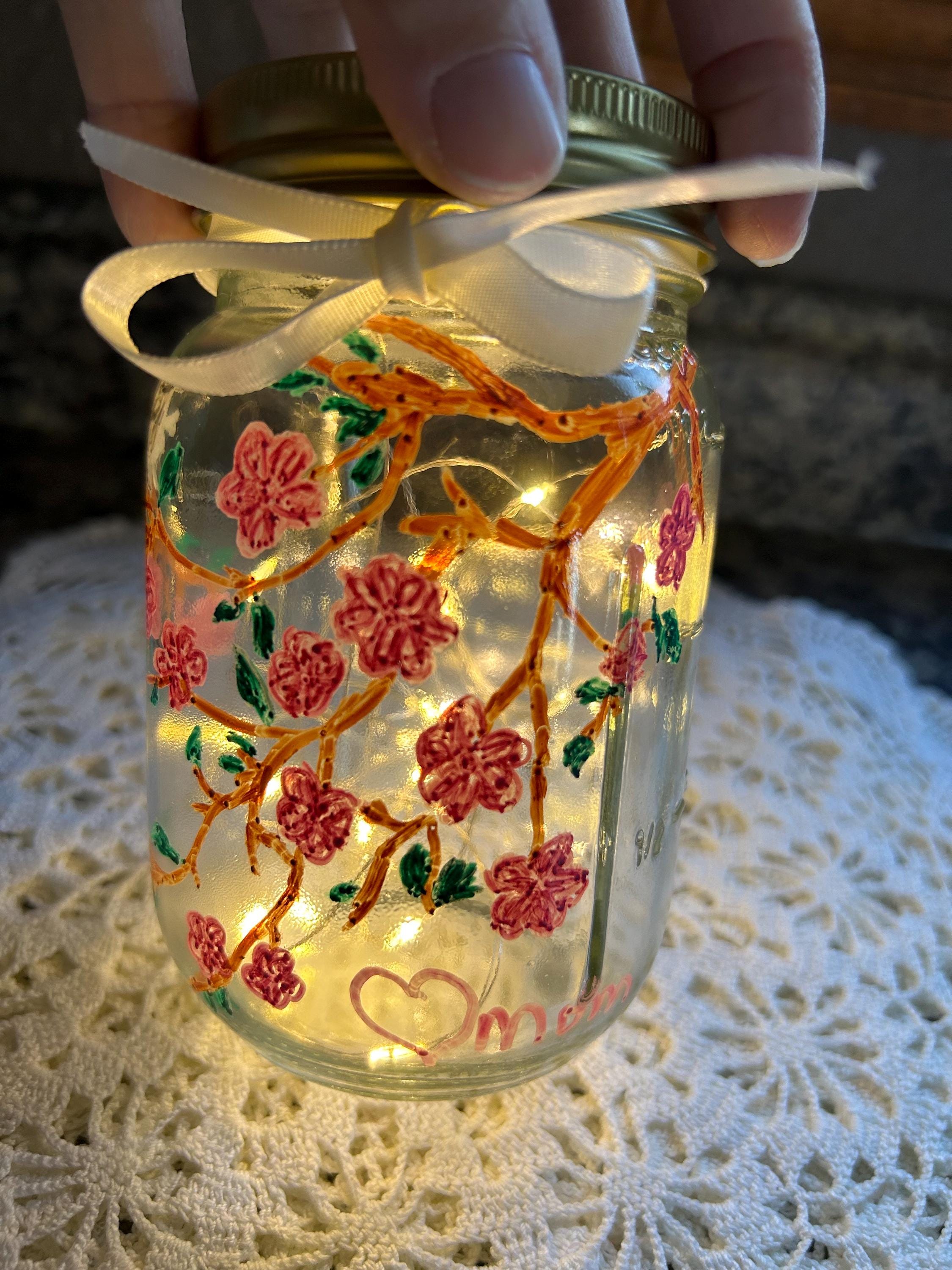 Painted Mason Jar With Tree Branches, Flowers, and Bird. - Etsy