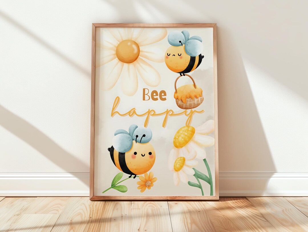 Bee Happy Bees Flowers Mural Nickandpiet Digital Download Poster ...
