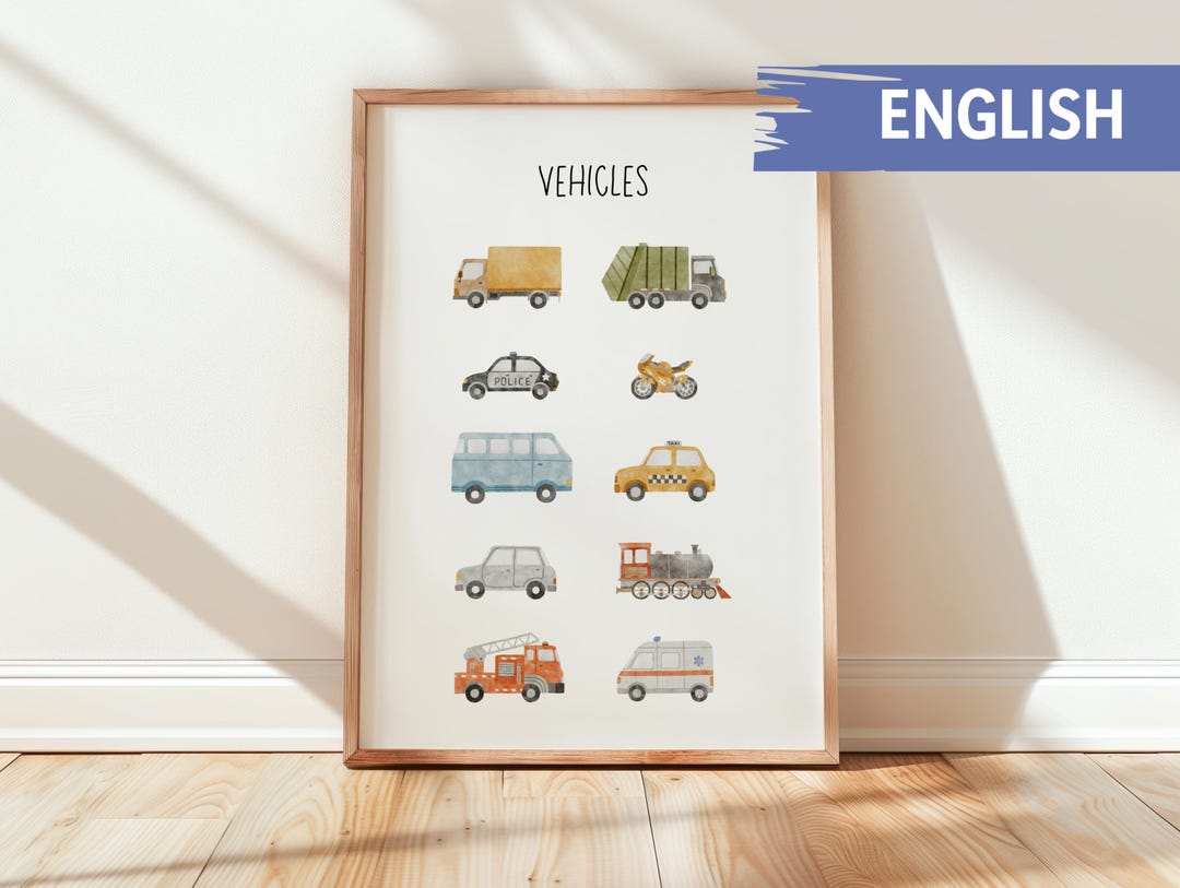 Printable Vehicles Poster - Educational Kids Room Art - Etsy