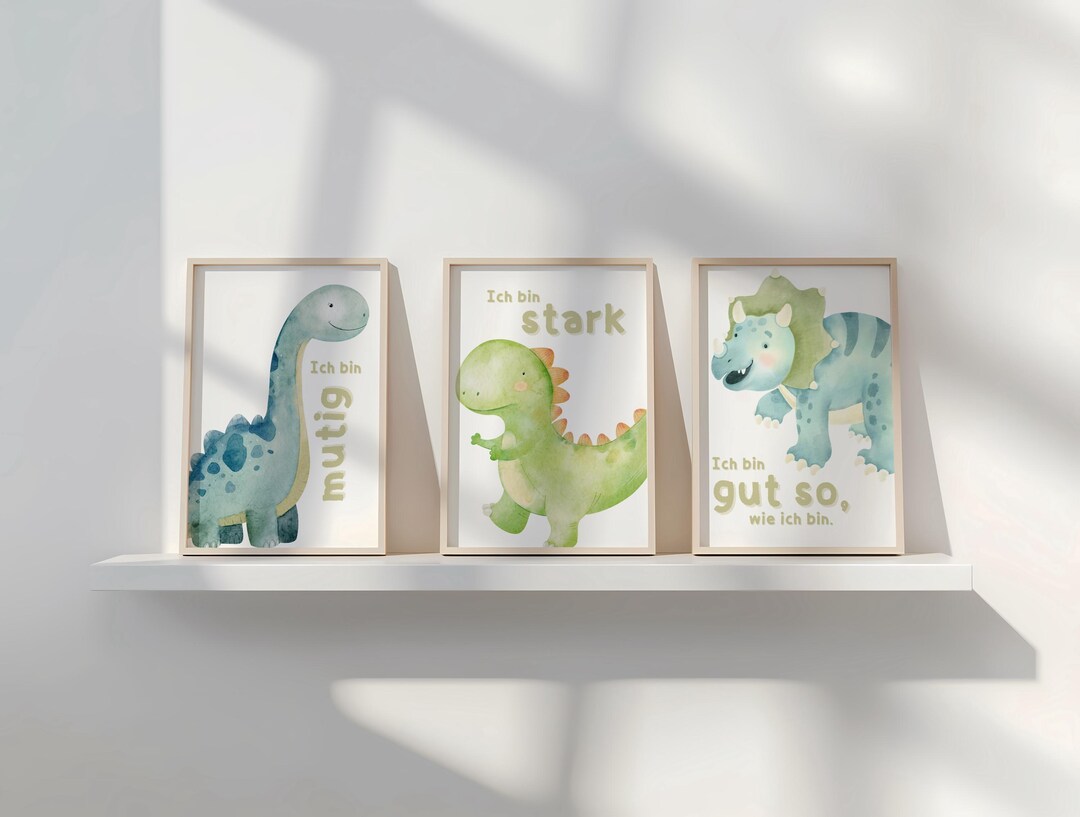 Dinosaur Encouragement Poster Set – Nursery Decoration – Watercolor ...