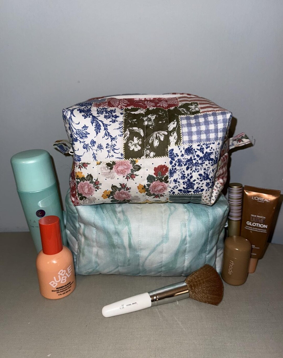 Quilted Boxy Makeup Bag; Handmade Cosmetic Bag; Pouch for Toiletries - Etsy