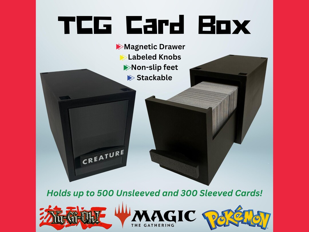 Stackable TCG Card Box: Magnetic Drawer, Labeled Knobs - Etsy