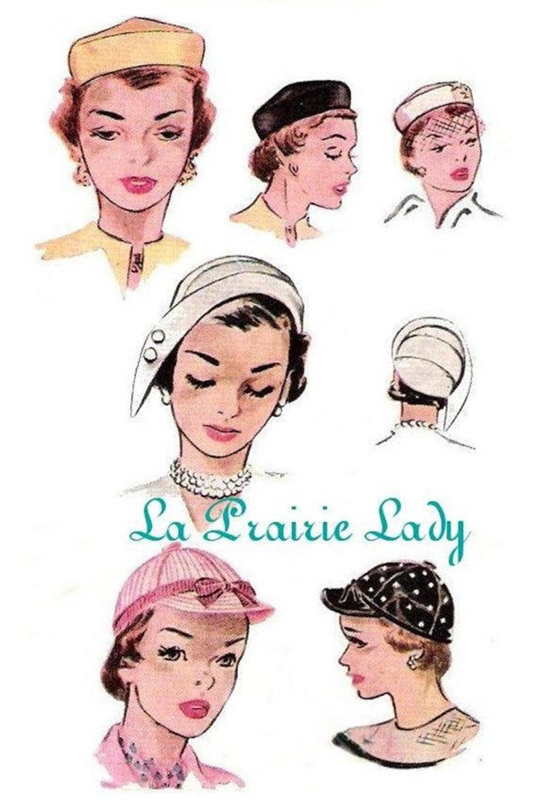 Repro Vintage Pattern 3 Hats 50s No 1 on Printable PDF Size Head 21.5 ...