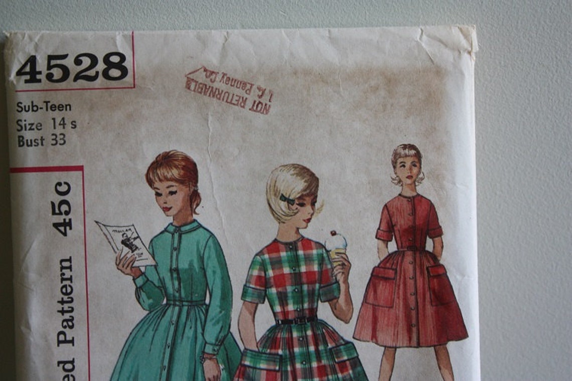 1960s Simplicity Pattern 4528 Sub Teen One Piece Dress - Etsy