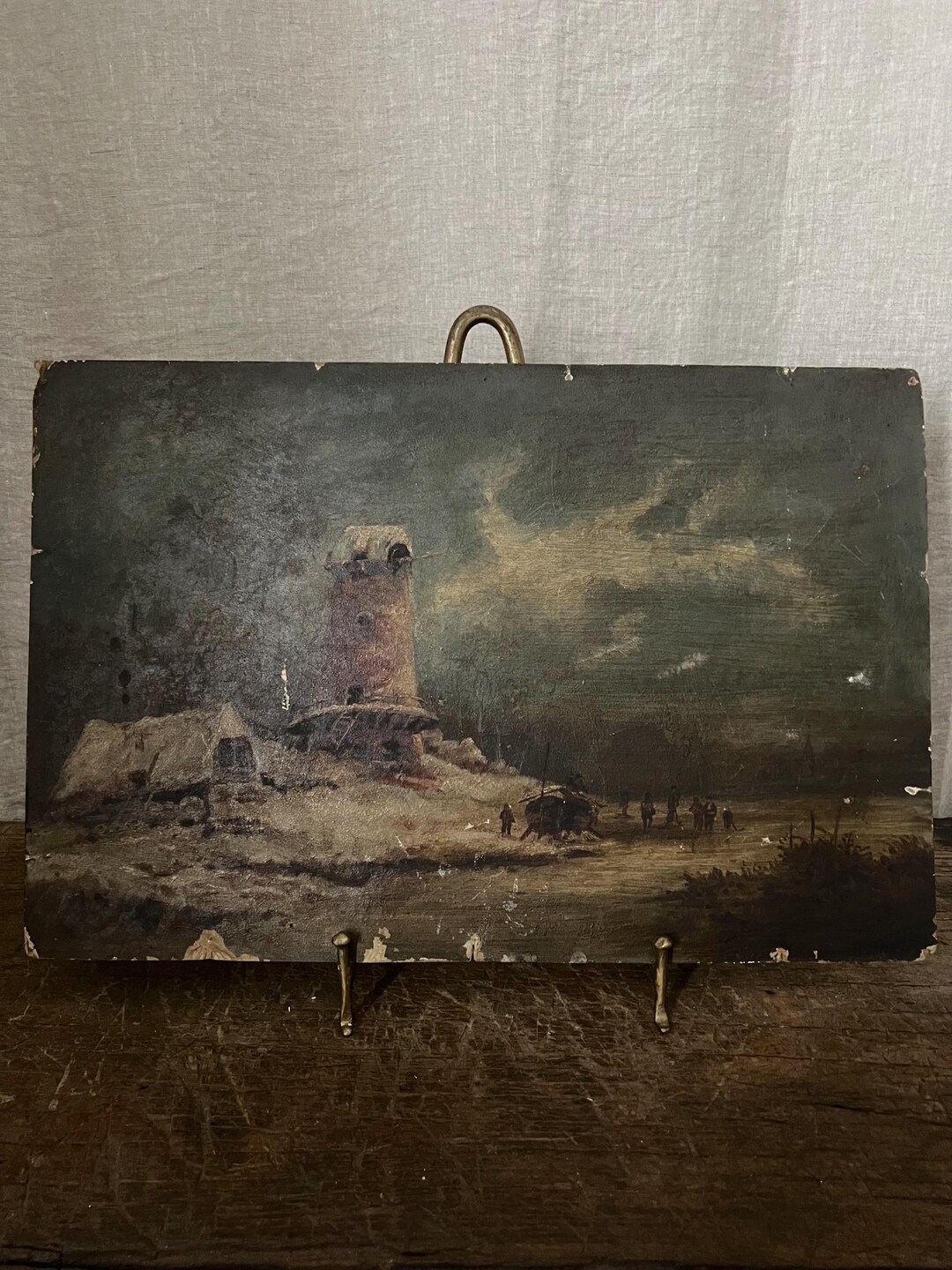 19th Century Antique Paintin European Double Sided Painting, Winter ...