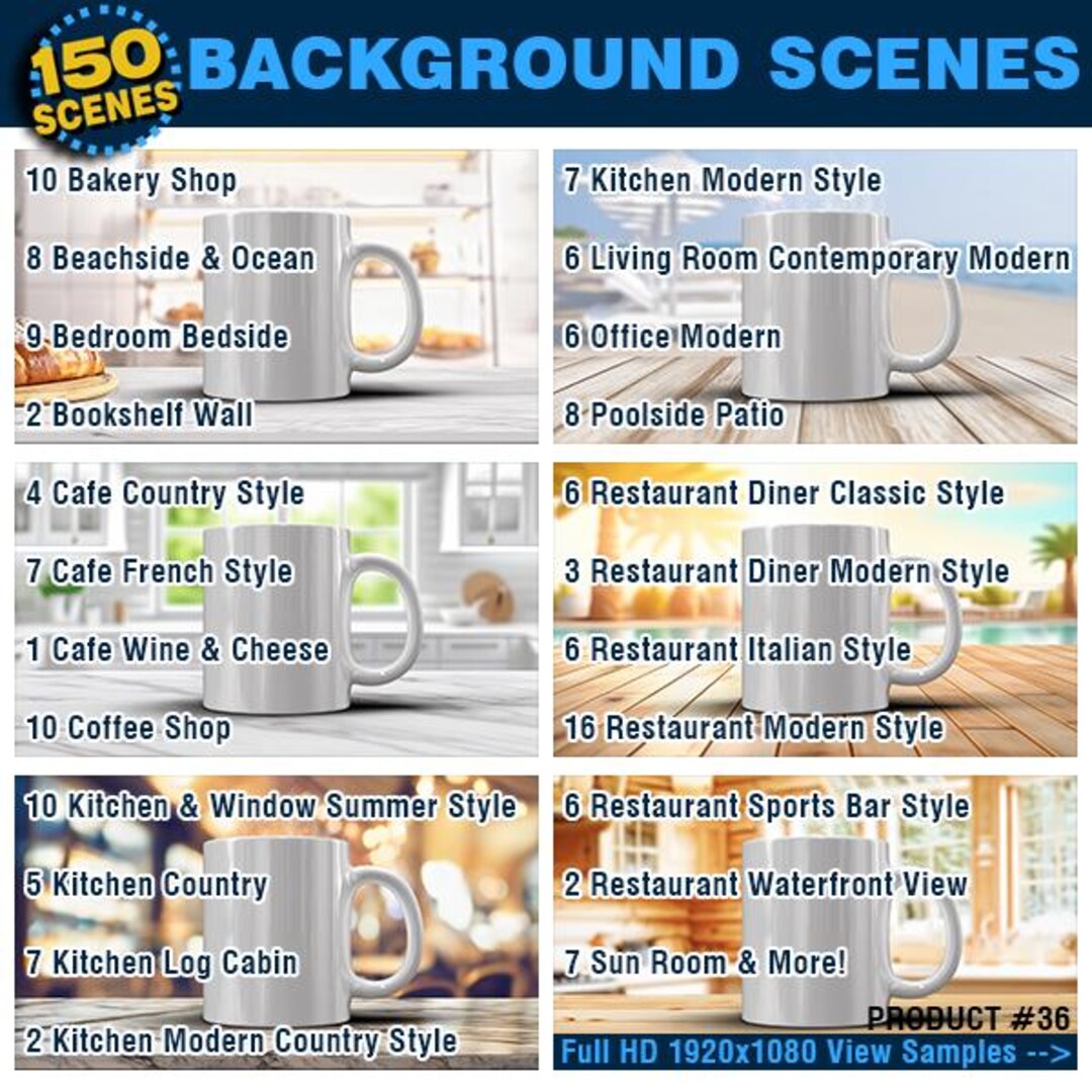 Coffee Mug Mockup 150 Background Scene Bundle | Bakery, Beach, Coffee ...