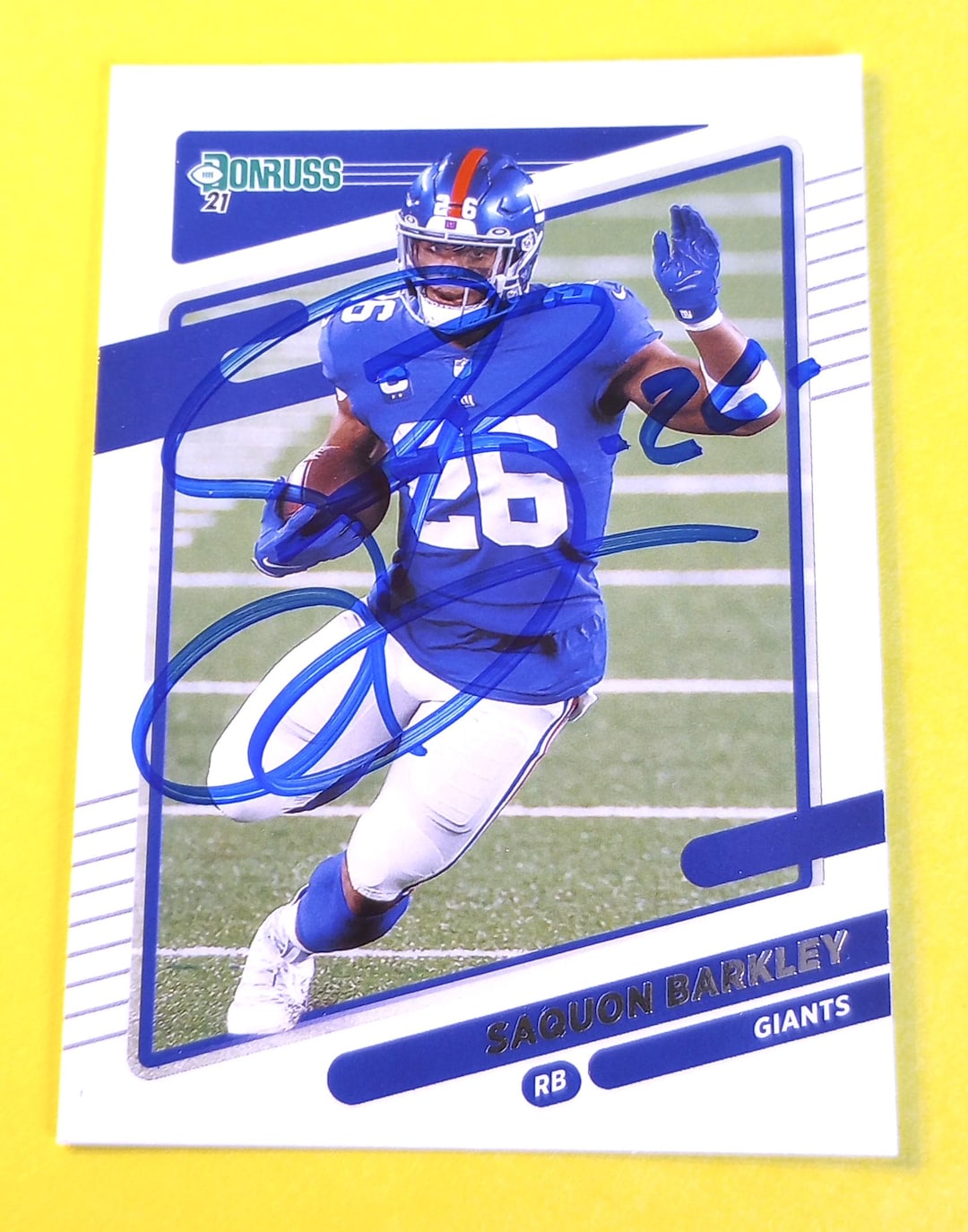 Saquon Barkley Signed Autographed 2021 Panini Donruss NFL Football Card ...