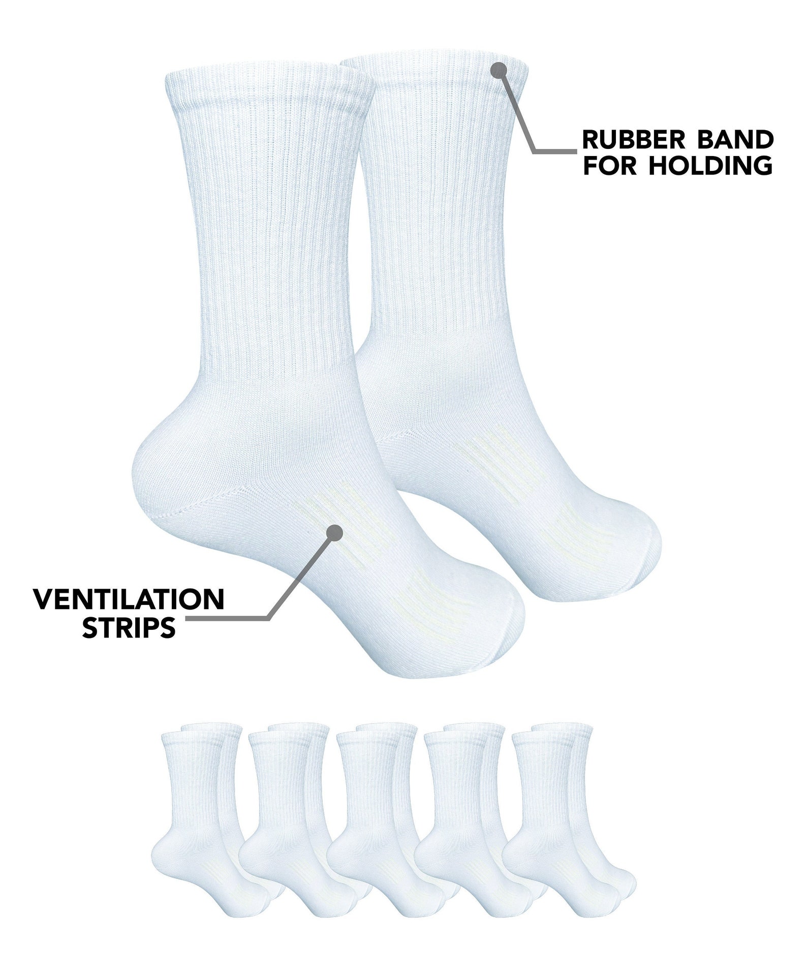 Long Plain "basic White" Socks Set of 6, White Casual Socks, Natural ...