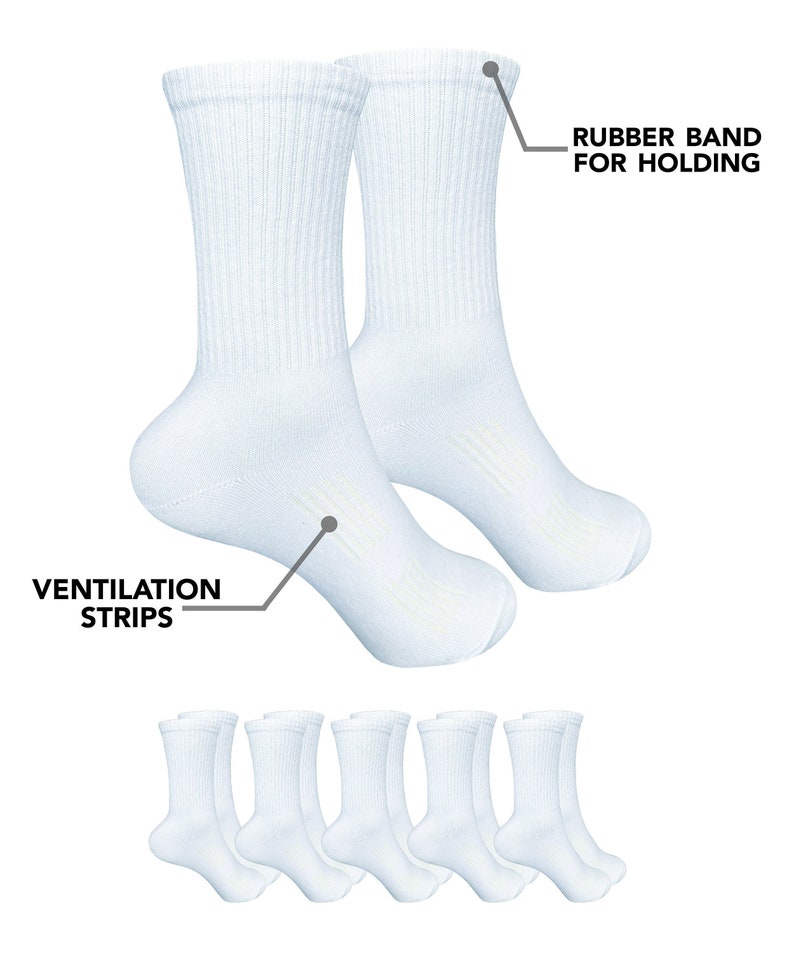 Long Plain "basic White" Socks Set of 6, White Casual Socks, Natural Striped Socks, Comfortable ...