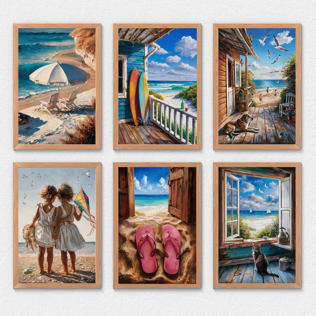 Set of 6 Beach Print, Gallery Wall Bundle, Trendy Beachy Prints ...