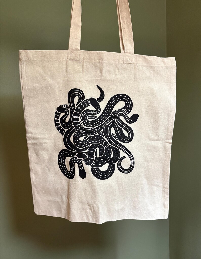Handmade Snake Doodle Tote Bag, Recycled Cotton - Etsy