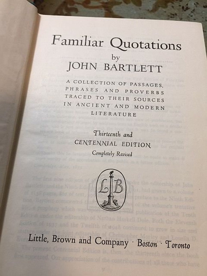 1955 Familiar Quotations 13th Edition John Bartlett Centennial | Etsy