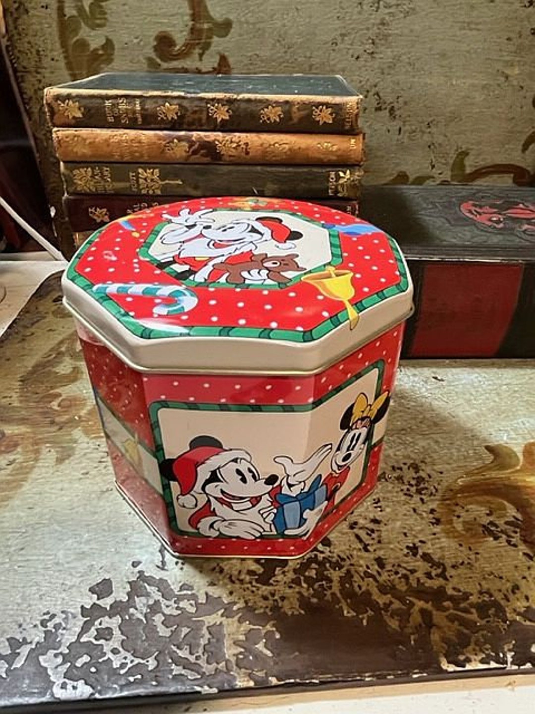 Mickey and Minnie Mouse Vintage Christmas Tin the Tin Box Company the ...