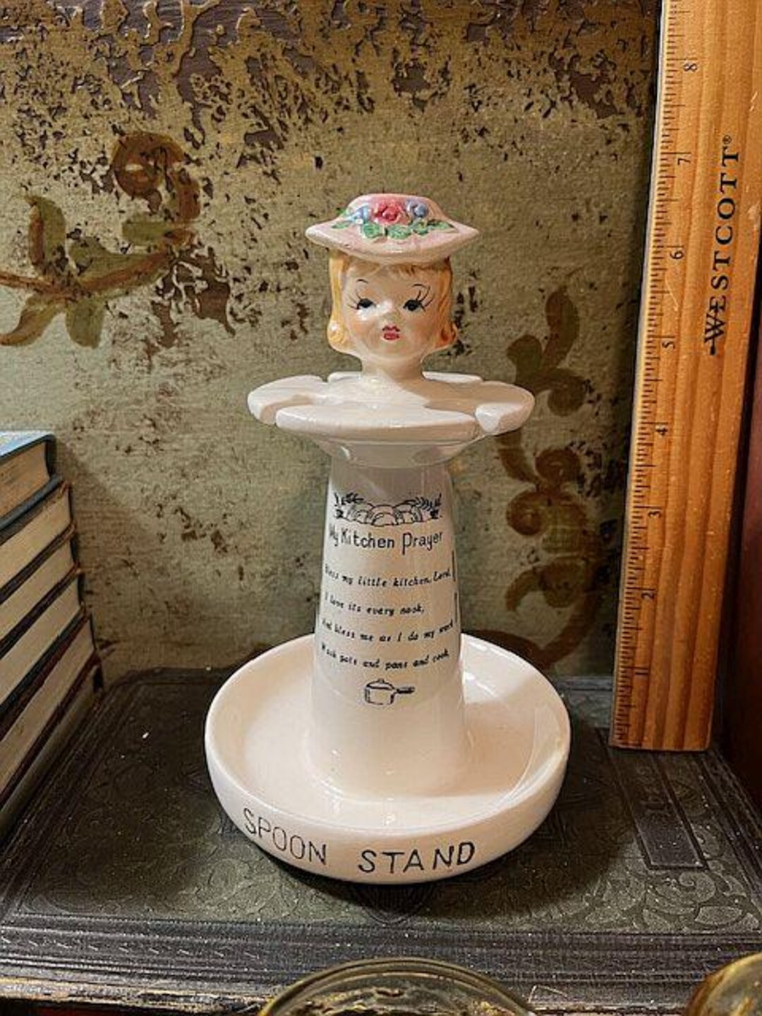Lady With Hat Spoon Holder Kitchen Prayer Figurine Ceramic AS IS - Etsy