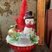 Christmas Chalkware Snowman Vignette Red Mold Base Bottlebrush Tree ...