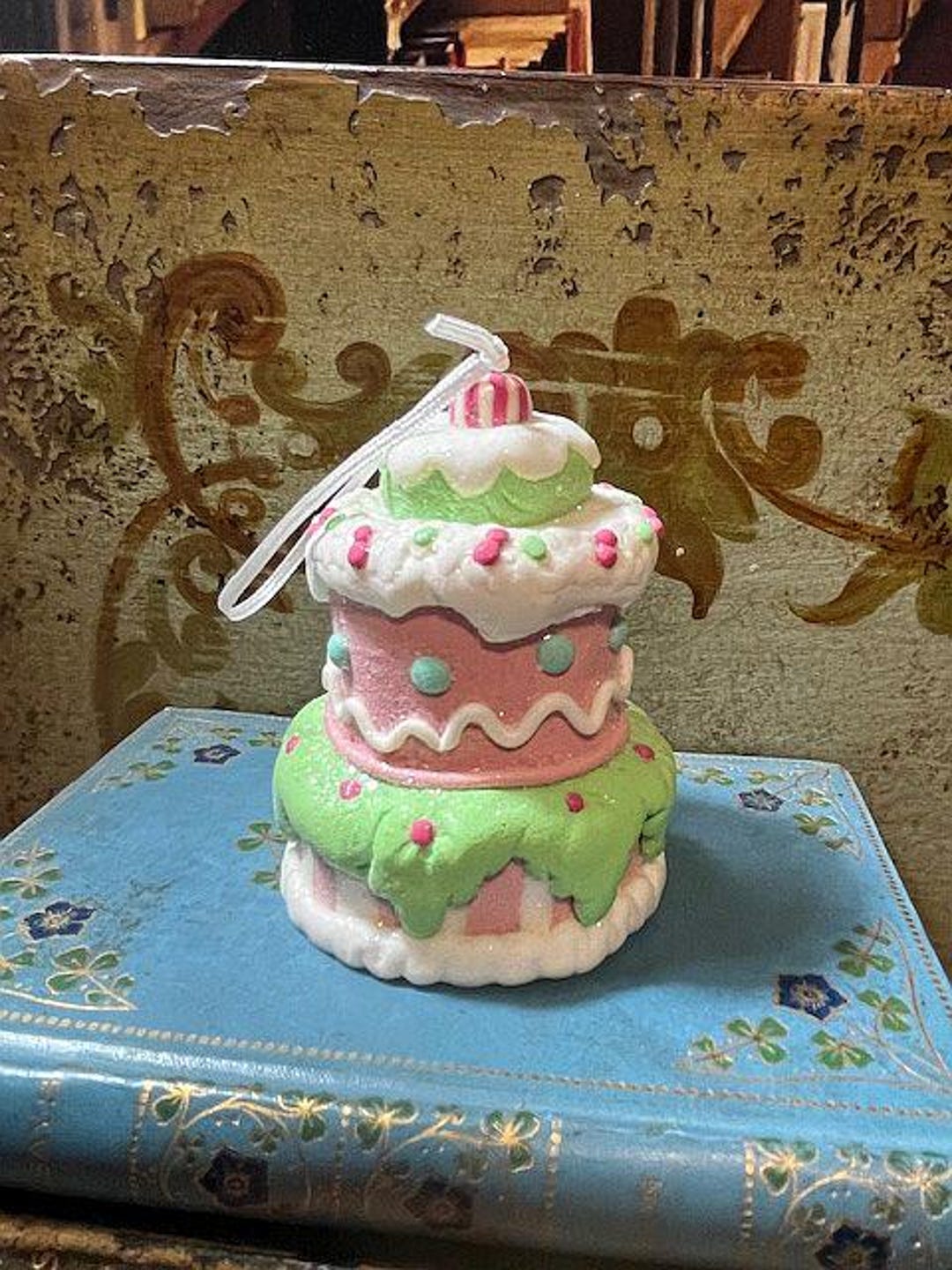 Vintage PINK Green Candy CAKE Ornament Decoration Decorating for ...