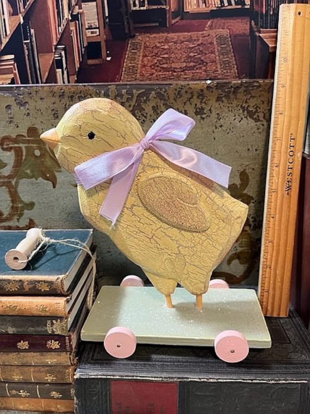 Large Chick Figure Wooden Cart Pull Toy DECORATIVE Farm Decoration ...