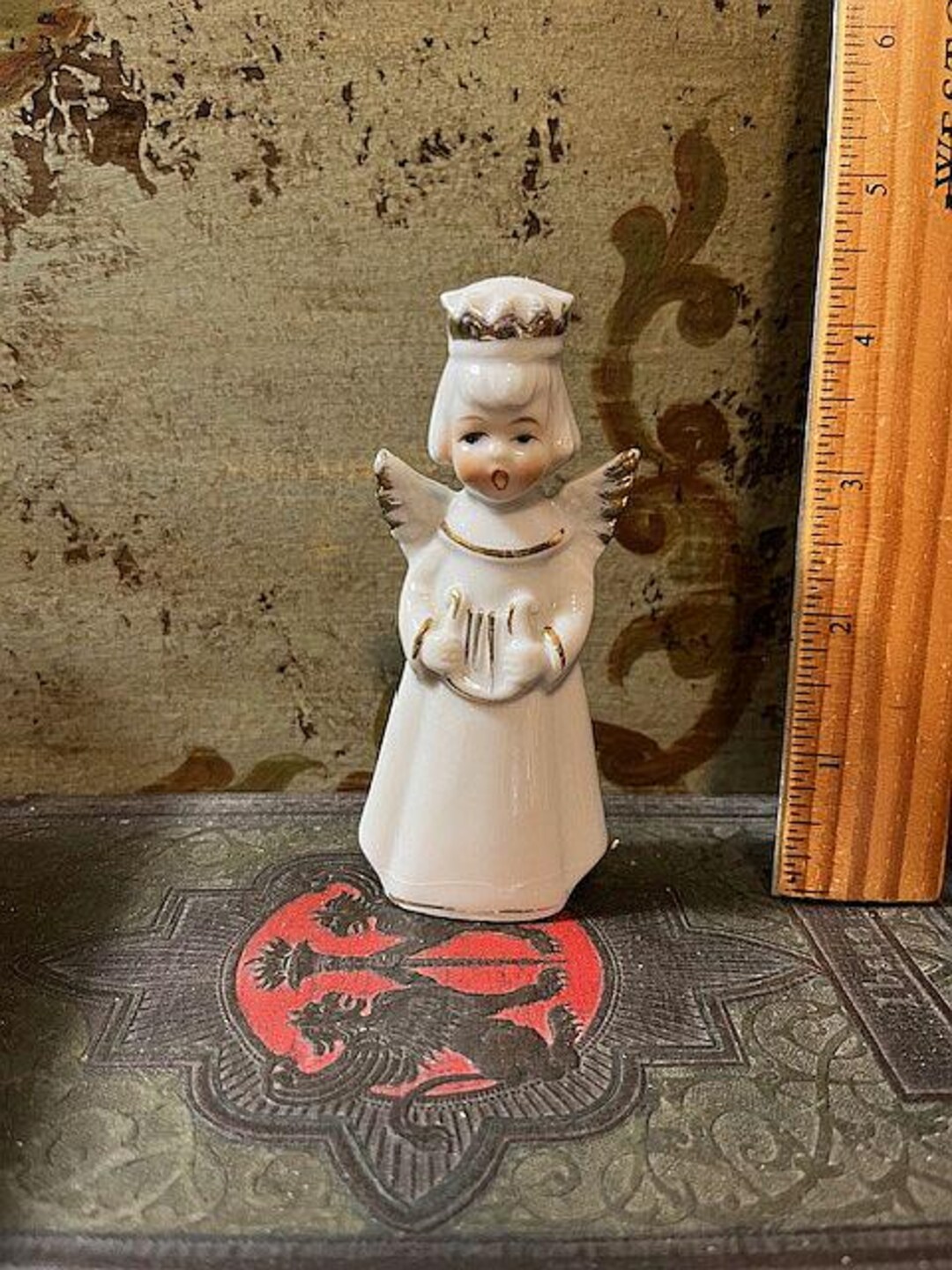 Vintage Christmas White Girl ANGEL Figurine Figure With Harp Crown ...